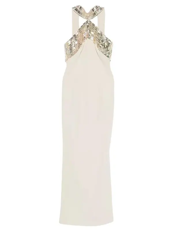 JEAN-LOUIS SABAJI Embellished Halter Dress - Neutrals