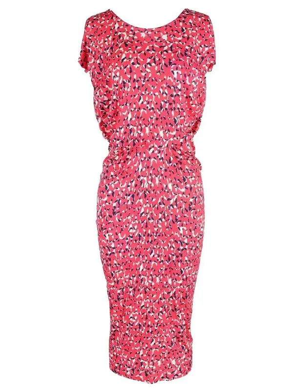Saloni Printed Pleated Midi Dress - Red
