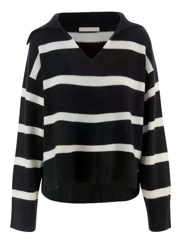 ALLUDE Striped V-neck Sweater - Blue
