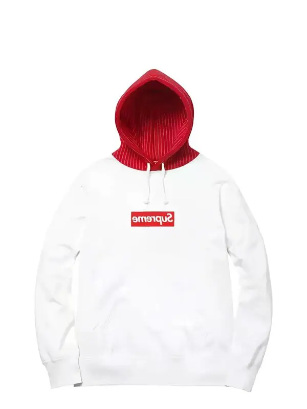 Supreme Striped Hood Logo Drawstring Hoodie - White