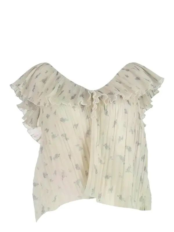 GANNI Ruffled-sleeves V-neck Blouse - Neutrals