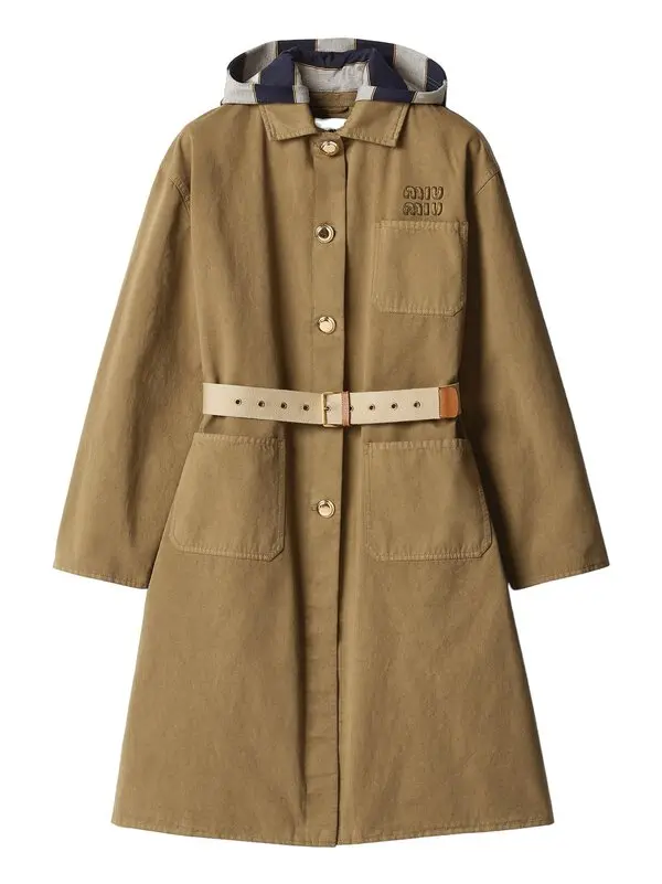Miu Miu Gabardine Single-breasted Coat With Detachable Belt - Khaki