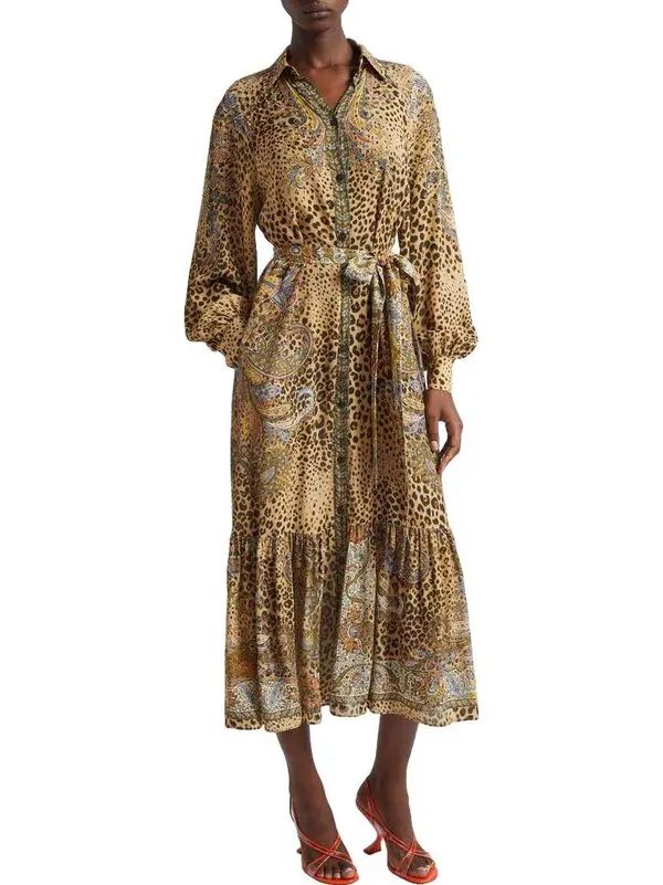 Etro Paisley Leopard Print Belted Shirtdress - Dark Brown