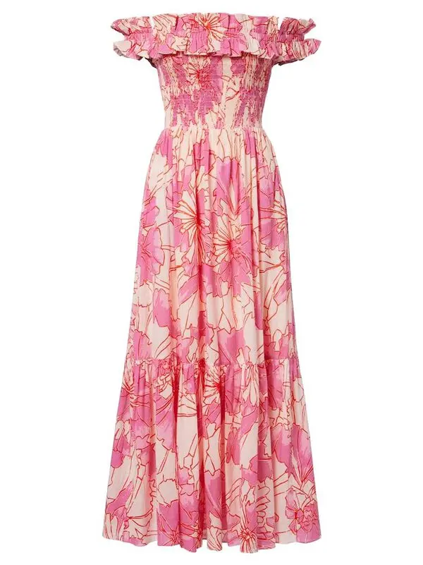 Poupette St Barth Suzanne Off-shoulder Cotton Maxi Dress - Pink