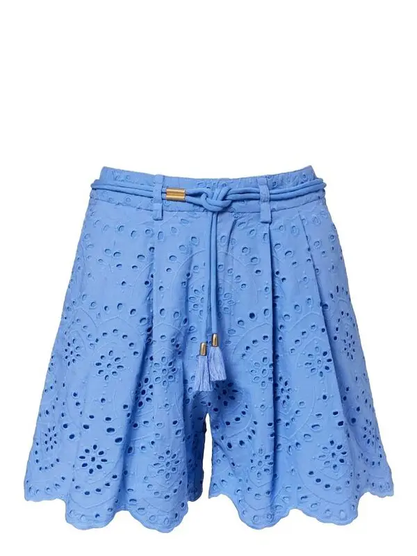 Poupette St Barth Broderie Anglaise Cotton Shorts - Blue