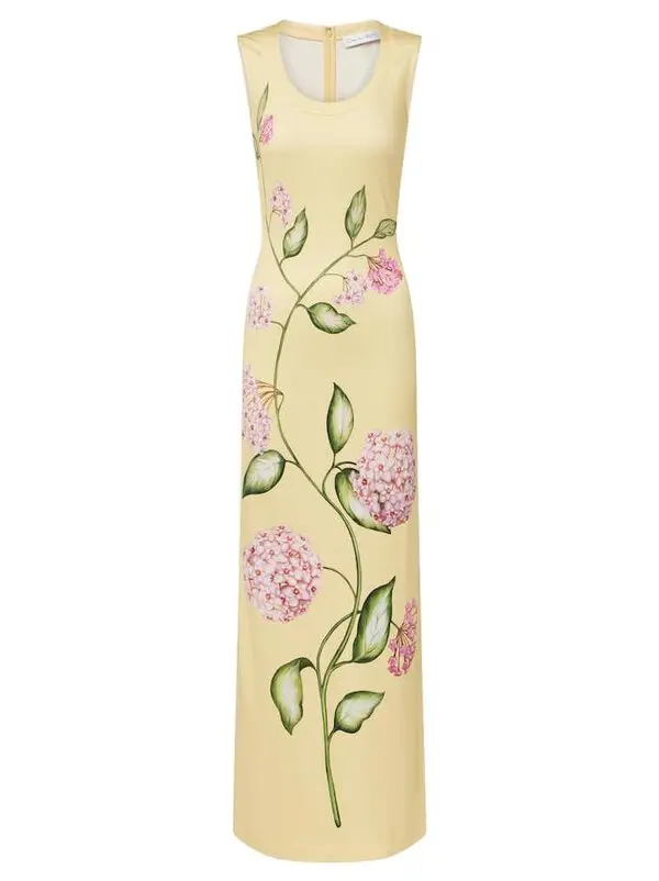 Oscar De La Renta Porcelain Flower Jersey Maxi Dress - Yellow