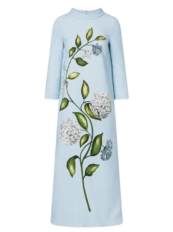 Oscar De La Renta Porcelain Flower Wool-blend Kaftan - Blue