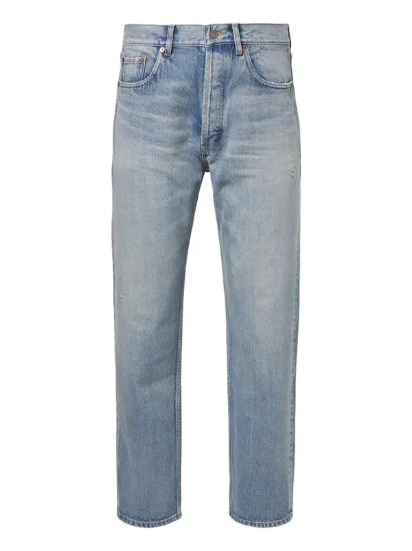 Saint Laurent Distressed Straight Jeans - Blue