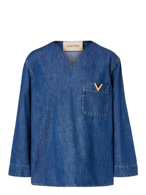 Valentino Garavani Vgold Chambray Top - Blue