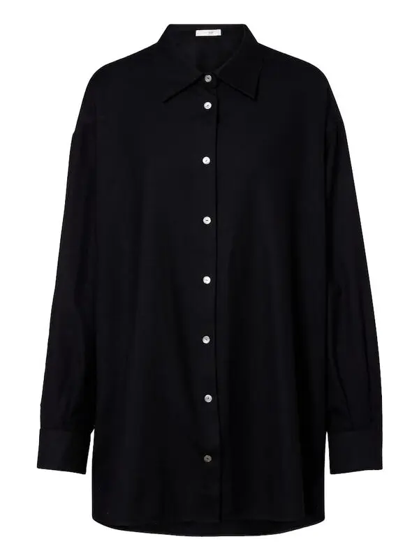 THE ROW Luka Virgin Wool Flannel Shirt - Black