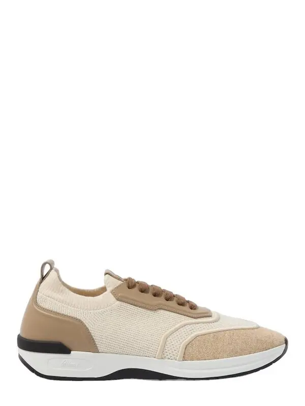 Brioni Leather-trimmed Sneakers - Beige
