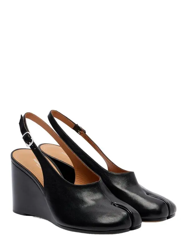 MAISON MARGIELA Tabi Leather Slingback Wedge Sandals - Black