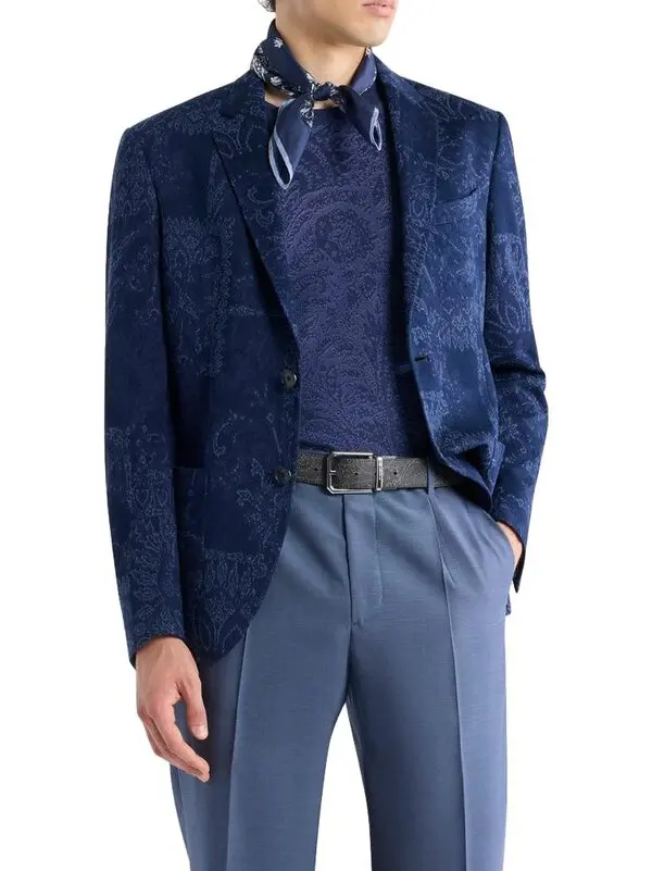 Etro Roma Mixed Print Cotton Jersey Sport Coat - Multicolor Blue Base