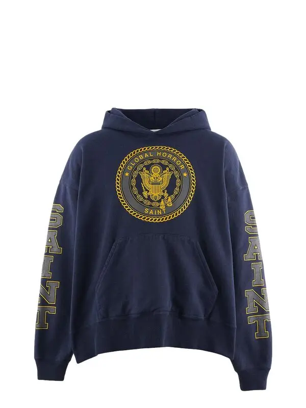 SAINT MXXXXXX Heavyweight Cotton Hoodie With Printed Logos - Blue