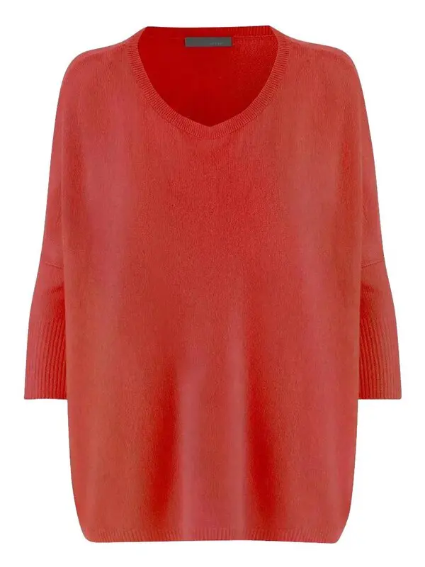 ALLUDE V-neck Ribbed Sweater - Red