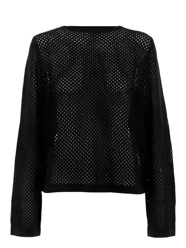 ALLUDE Geometric Openwork Sweater - Black