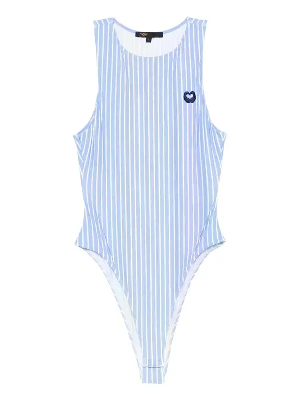 Maje Striped Logo-embroidered Bodysuit - Blue