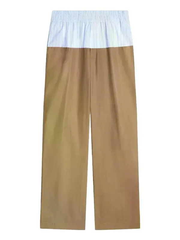Dries Van Noten Contrast Waist Pinstripe Wide Leg Trousers - Brown