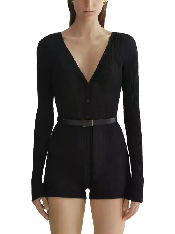 MUGLER Buttoned V-neck Top - Black