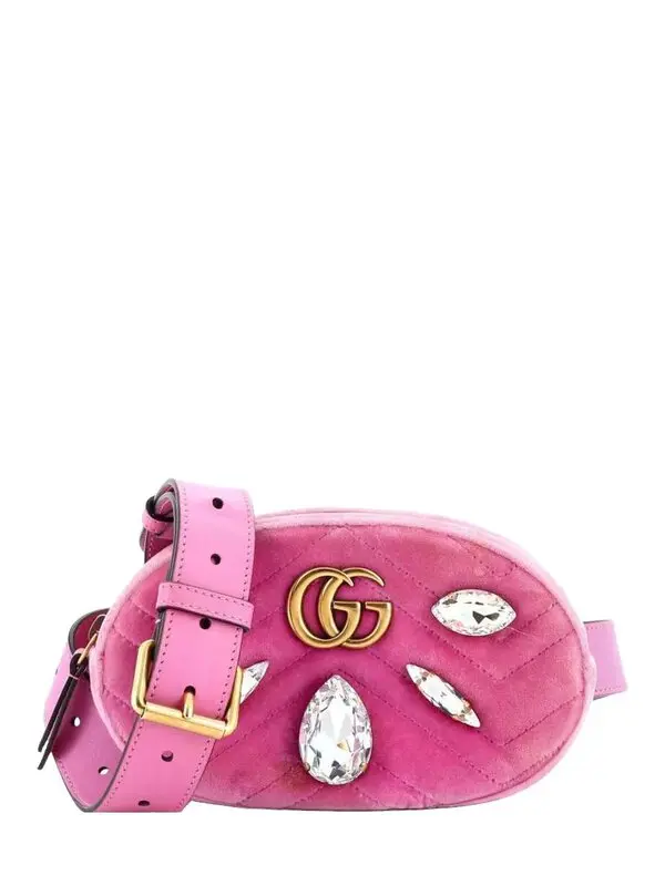 Gucci Gg Marmont Embellished Matelassé Velvet Belt Bag - Pink