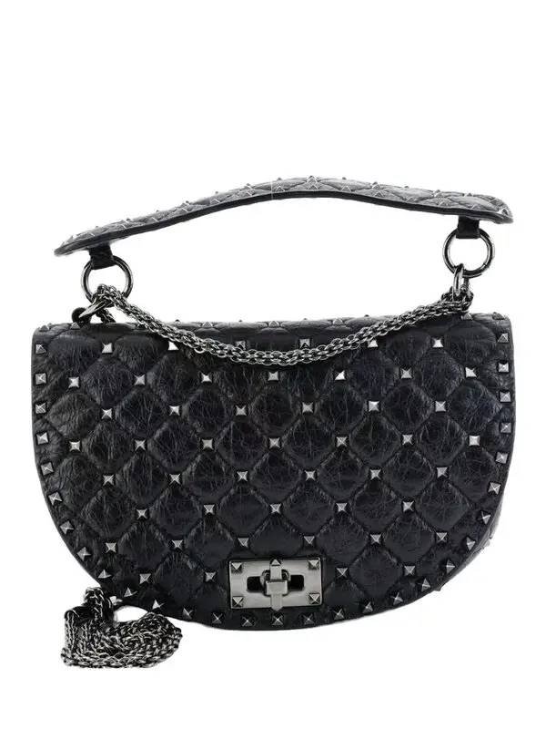 Valentino Garavani Rockstud Spike Saddle Chain Quilted Leather Crossbody Bag - Black