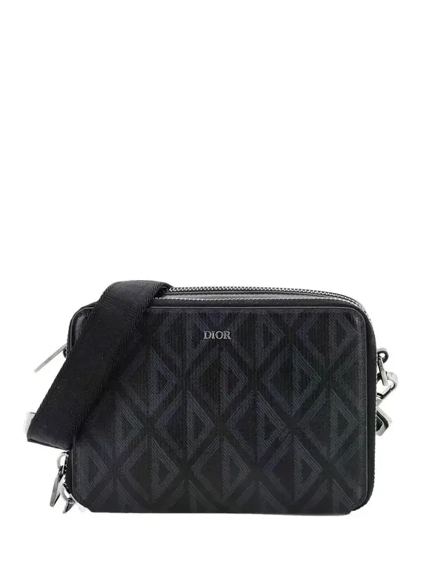 Dior Double Zip Crossbody Pouch Cd Diamond Coated Canvas Clutch - Black