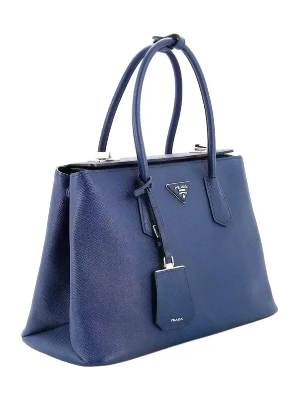 Prada Turnlock Cuir Twin Saffiano Leather Small Tote Bag - Blue