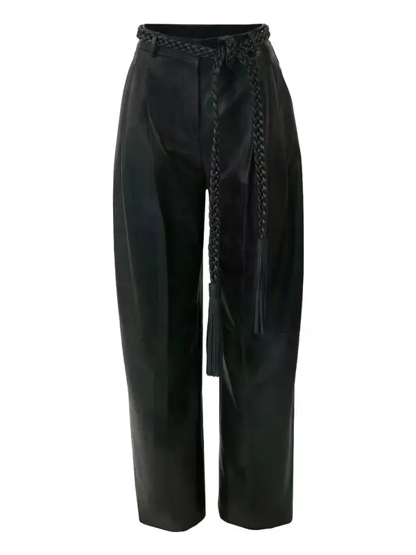 Carolina Herrera Kaia Leather Pants With Braided Belt - Black