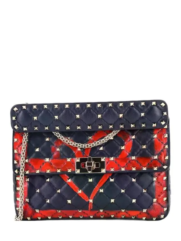 Valentino Garavani Rockstud Spike Flap Bag Quilted Printed Leather Medium Crossbody Bag - Blue
