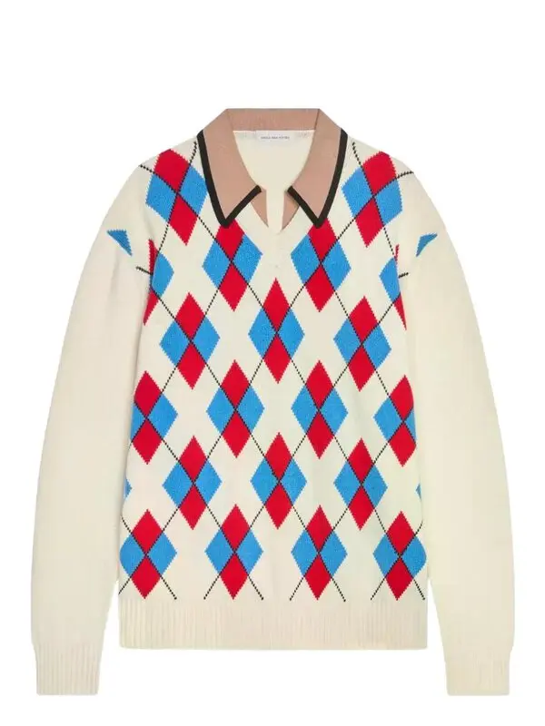 Dries Van Noten Argyle Collared Sweater - White