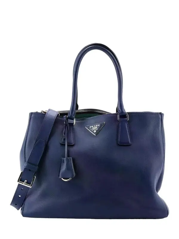 Prada Galleria Double Zip Leather Satchel - Blue