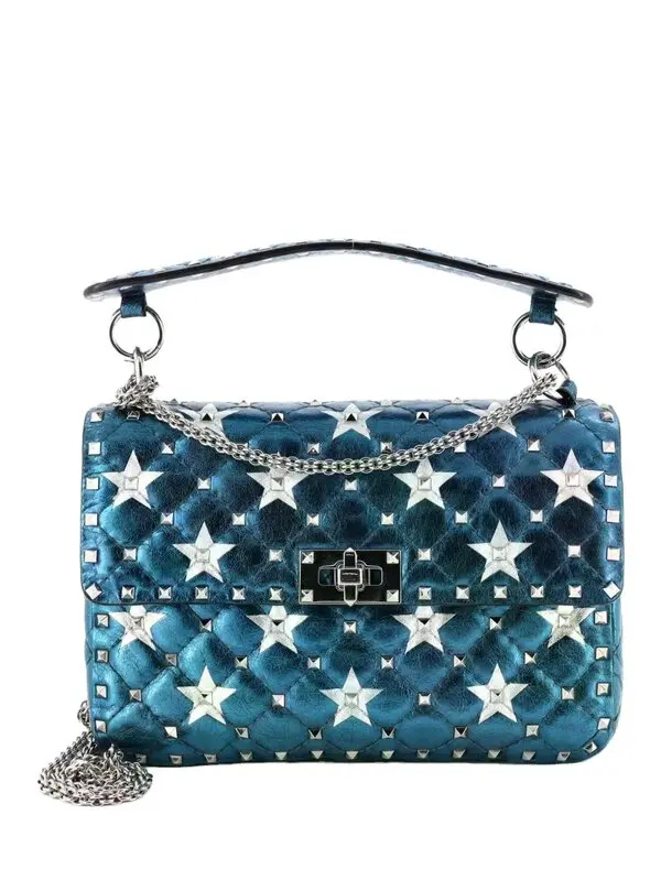 Valentino Garavani Rockstud Spike Flap Bag Quilted Printed Leather Medium Crossbody Bag - Blue
