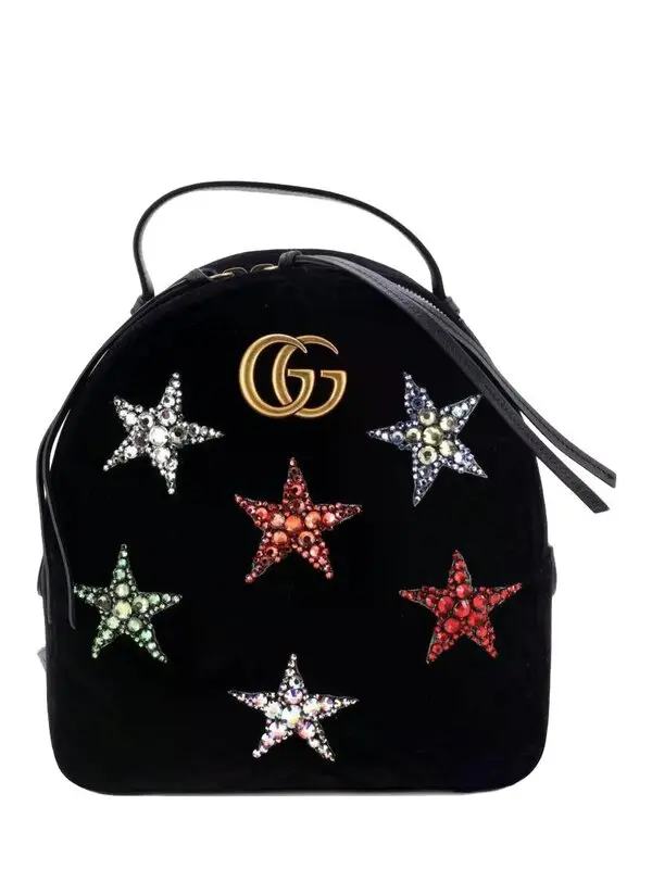 Gucci Gg Marmont Embellished Matelassé Velvet Small Backpack - Black