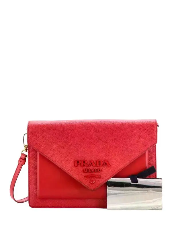 Prada Monochrome Envelope Saffiano Mini Crossbody Bag - Red