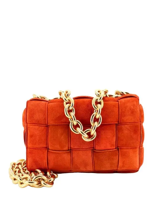 Bottega Veneta Cassette Chain Padded Maxi Intrecciato Suede Crossbody Bag - Orange