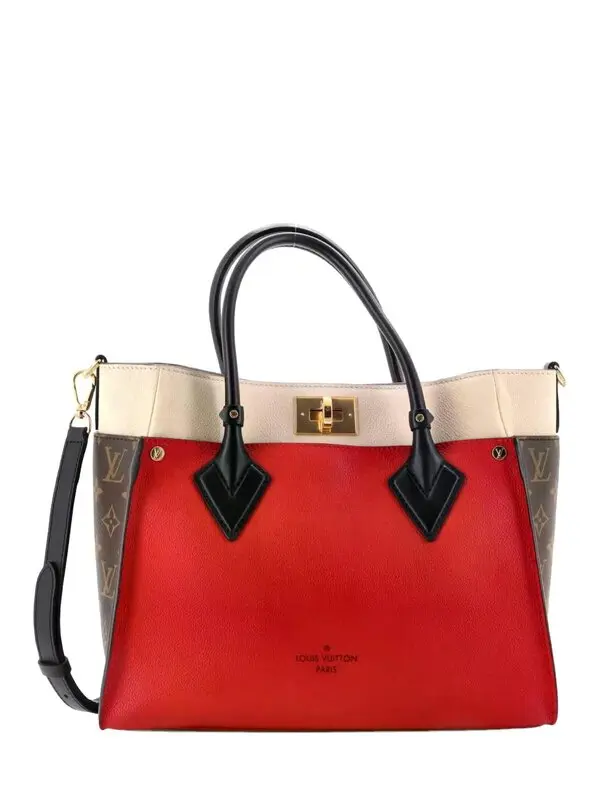 LOUIS VUITTON On My Side Leather With Monogram Canvas Mm Tote Bag - Red