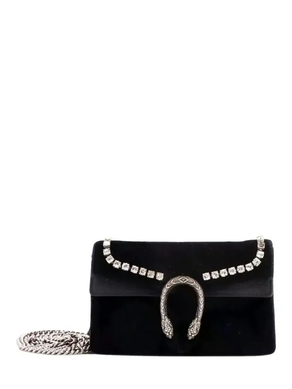 Gucci Dionysus Crystal Embellished Velvet Super Mini Crossbody Bag - Black