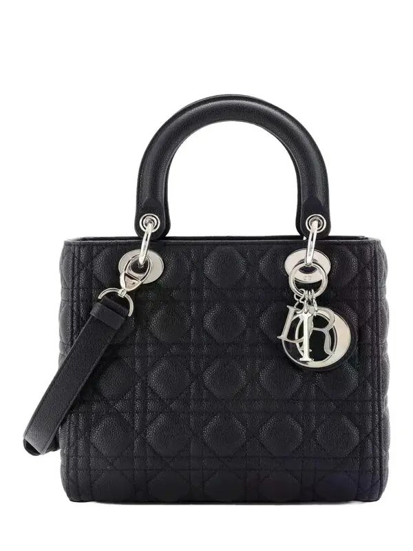 Dior Lady Bag Cannage Quilt Grained Calfskin Medium Satchel - Black