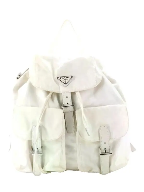 Prada Vela Double Front Pocket Tessuto With Saffiano Leather Medium Backpack - White