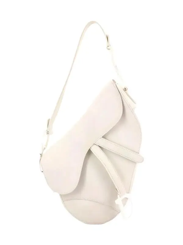 Dior Ultra Matte Saddle Handbag Leather Medium Shoulder Bag - White