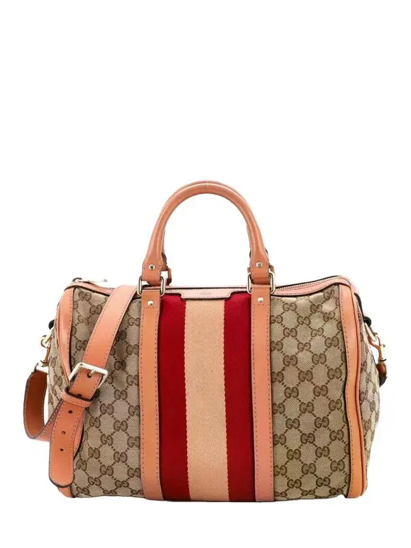 Gucci Vintage Web Boston Bag Gg Canvas Medium Satchel - Brown