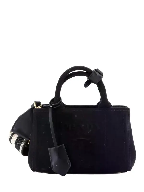 Prada Logo Jardiniere Canvas Mini Tote Bag - Black
