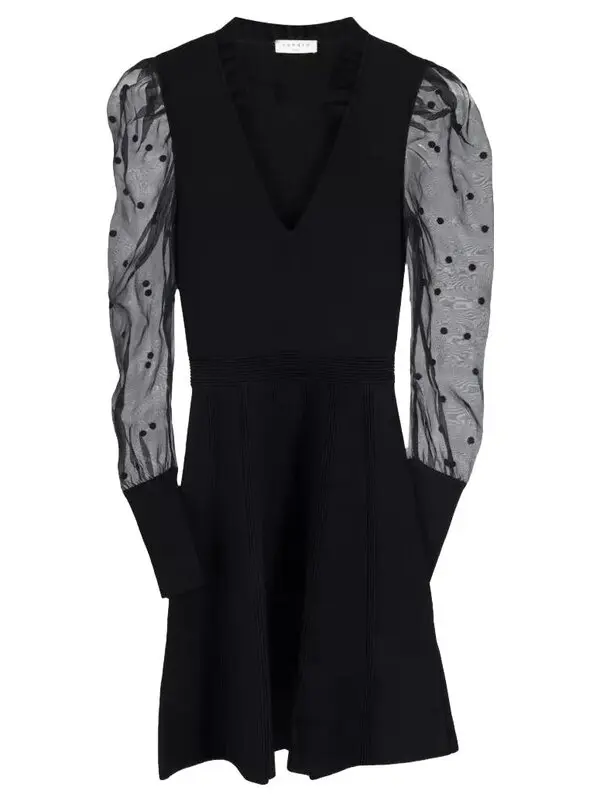Sandro Polka-dot Mini Dress With Sheer Sleeves - Black