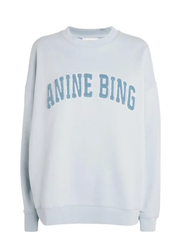 ANINE BING Cotton Logo Miles Sweatshirt - Blue