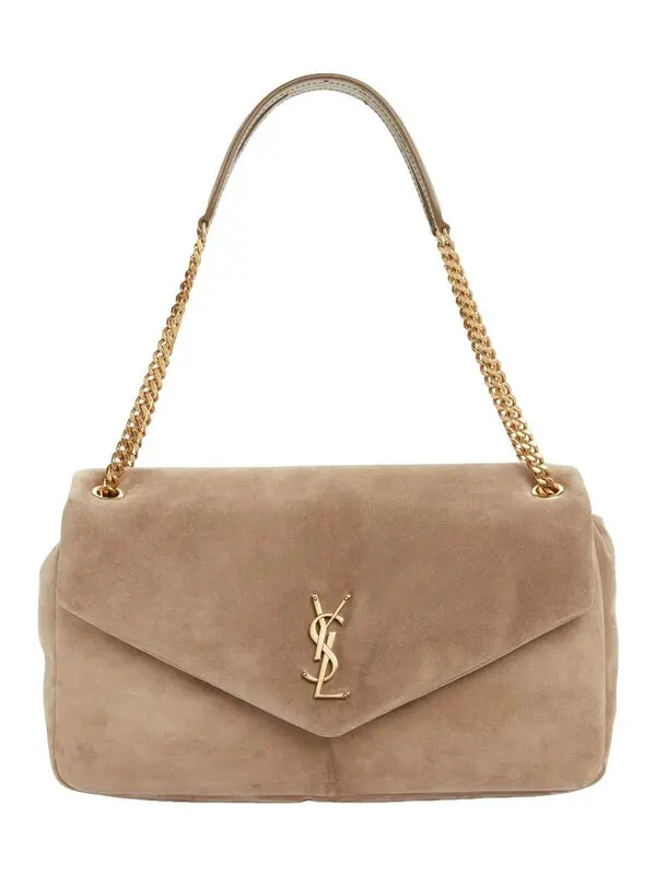 Saint Laurent Large Calypso Suede Shoulder Bag - Dry Grain