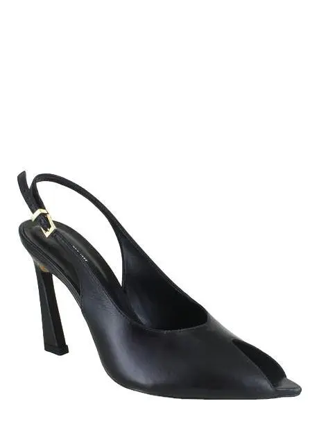 KENNETH COLE Priya Slingback Peep Toe Pump - Black Leather