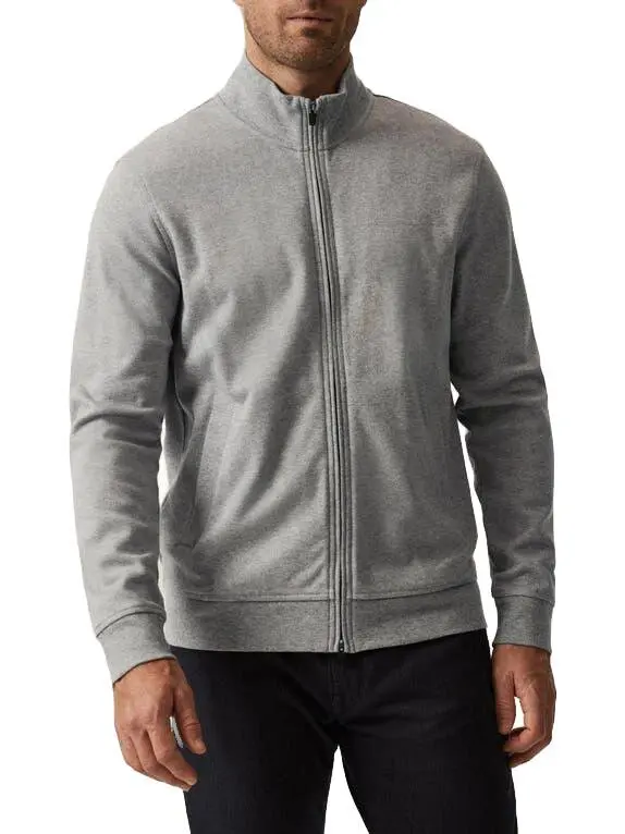 34 Heritage Mock Neck Pima Cotton Zip Jacket - Grey Melange