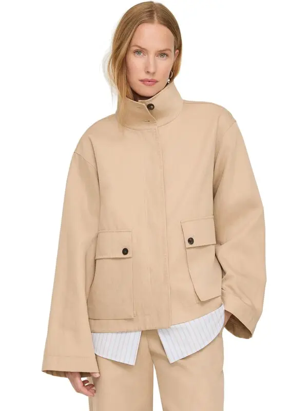 Lafayette 148 New York Funnel Neck Cargo Jacket - Natural