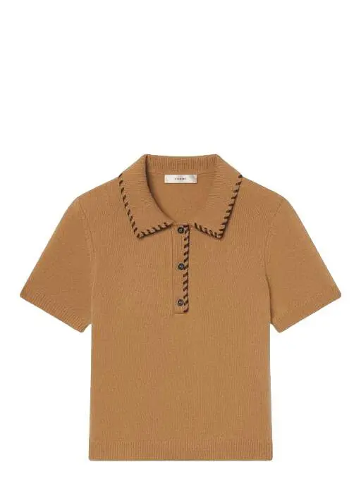 FRAME Leather Whipstitch Wool & Cashmere Sweater - Camel