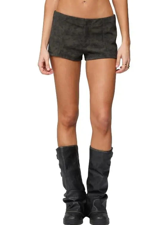 EDIKTED Taia Distressed Faux Leather Shorts - Dark-brown